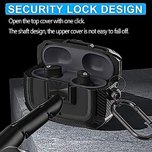 JIML [Upgrade Secure Lock] Compatible with Beats Studio Buds (2021) / Beats Studio Buds+ (2023) Case TPU Military Shell Protective Cover Skin Shock-Absorbing with Keychain and Lanyard (Black)