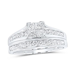 Jewels By Lux 10kt White Gold Womens Diamond Princess Bridal Wedding Engagement Ring Band Set 7/8 Cttw Ring Size 5.5