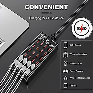 RUANSZZ USB Charging Station Multiport 100W 24-Port USB Desktop Charging Station USB Charger 24-Ports Element Hub Compatible with iPhone iPad Android All Other USB Enabled Devices