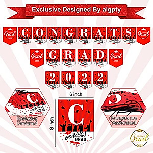 algpty 2022 Red and Black Graduation Decorations Kit - Congrats Grad Party Decorations Including Congrats Grad 2022 Banner, Paper Pompoms, Tablecloth, Hanging Swirl Grad  Decor for High School, College