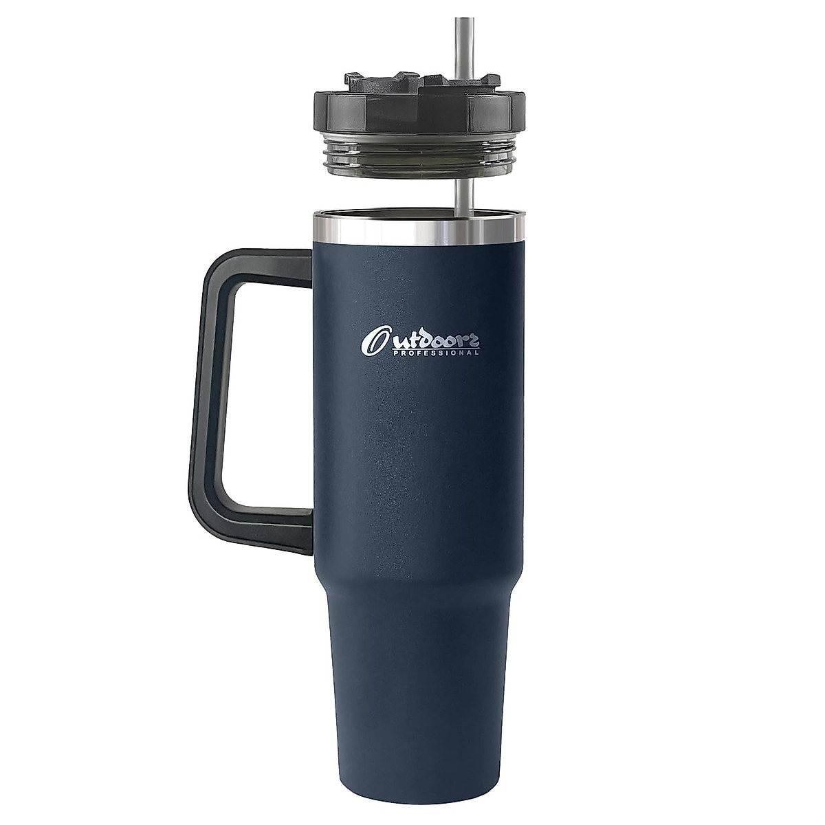 OUTDOORS PROFESSIONAL OUTD9058 40-Oz. Stainless Steel Double-Walled Insulated Tumbler with Straw (Navy Blue)