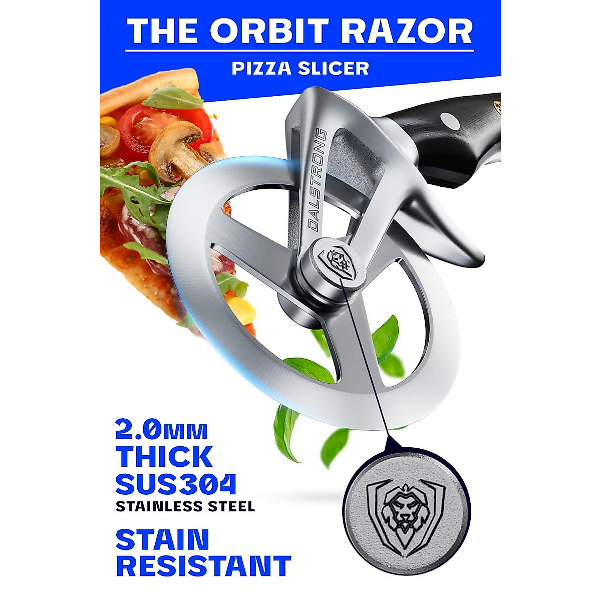 DALSTRONG Pizza Wheel - The Orbit Razor Pizza Wheel & Cutter - High-Carbon Heavy-Duty Stainless Steel - G10 Handle - Razor Sharp - Thumb Guard Protection & Blade Cover