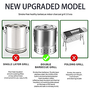 Charcoal BBQ Hanging Stove,Stainless Steel BBQ Grill Mesh Barrel,Portable Cylindrical Charcoal Braised Grill Barrel, 360° All Round Roasting Multi-functional Rolling Grilling Basket.