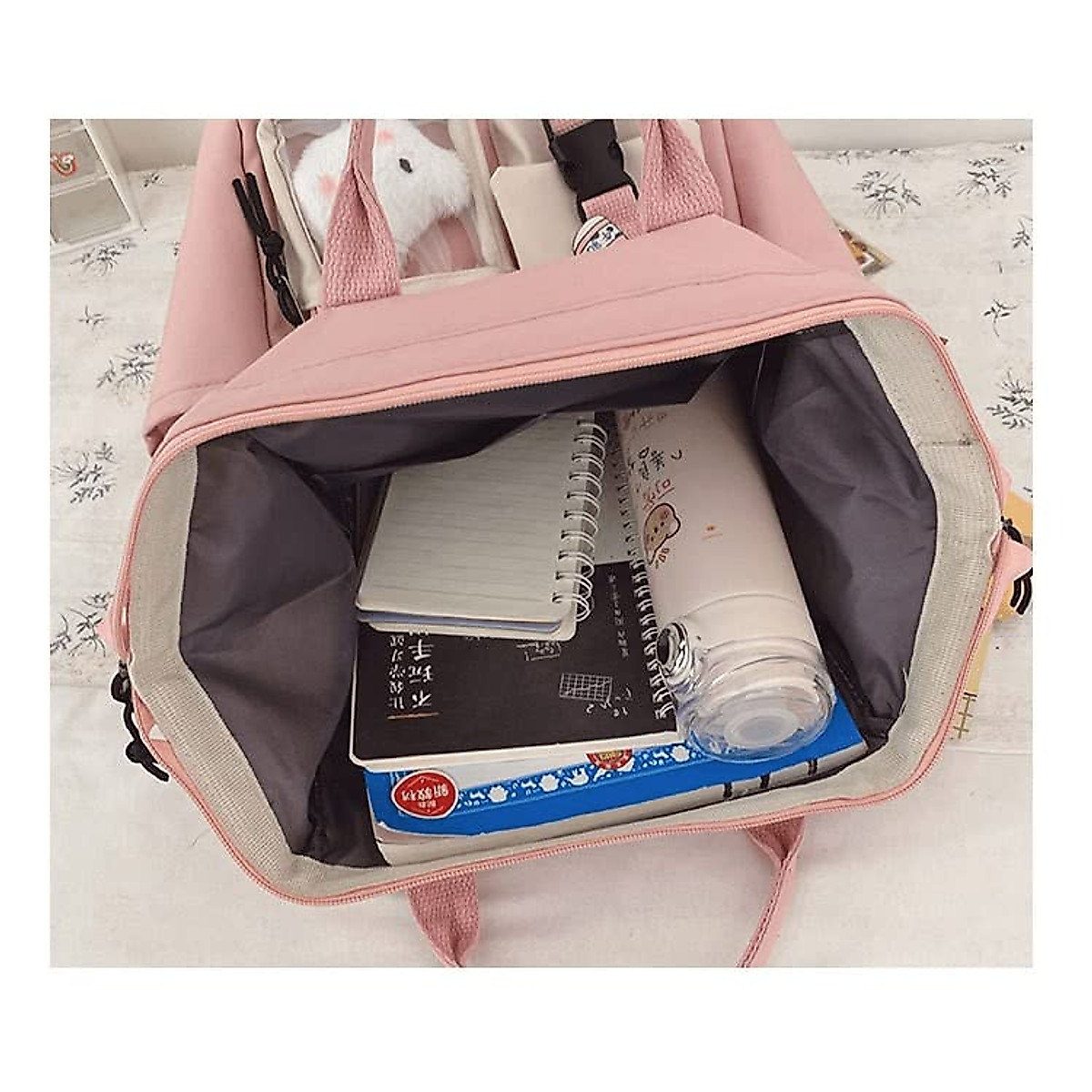 AZLNRMU Kawaii harajuku backpack bear pendant pins decoration teenage daypack gift for birthday Christmas (black)