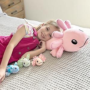 MaoGoLan 4 Pcs Axolotl Plush Stuffed Animal with Babies for Girls,32 inches Large Pink Axolotl Plush Pillow Toy with 3 Baby Axolotls Inside,Long Stuffed Axolotl Pillow Bulk for Axolotl Lover,Boys
