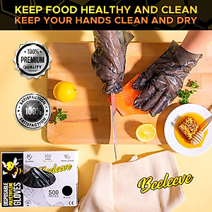 Beeleeve [500-Box Disposable Plastic Poly Gloves - One Size Fits Most - Color Variants - Single-Use Hand Covers for Food Safe Handling, Preparation, Kitchen, Cooking, Waterproof, Bulk (b - Blue)