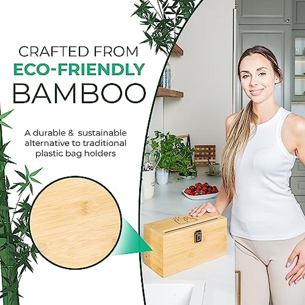 Trash Bag Dispenser Bamboo 10x6x6" - Rustic Lock & Hinges and Hanging Holes - Keep Your Plastic and Garbage Bags Within Reach - A Must-Have Kitchen Organizer that Adds a Touch of Charm to Your Space