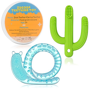 Silicone Baby Teething Toys Cold Frozen Teethers Toys Soothe Infant Baby Teething Relief Chew Toys, BPA Free Training Toothbrush for Babies 0-18 Months - Cactus and Snail