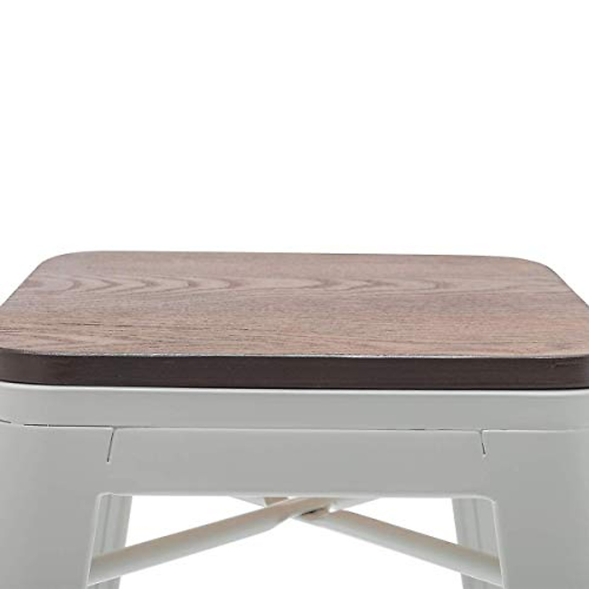 Alunaune 26" Metal Bar Stools Set of 4 Industrial Backless Counter Height Barstools Stackable Kitchen Patio Stool Wood Top-White