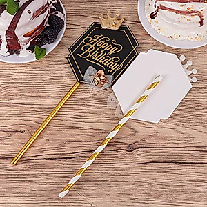 Amosfun Crown Cake Toppers Hexagon Cake Inserts Elegant Cupcake Decor Party Supplies (White+ Black) for Party Cake Decortion