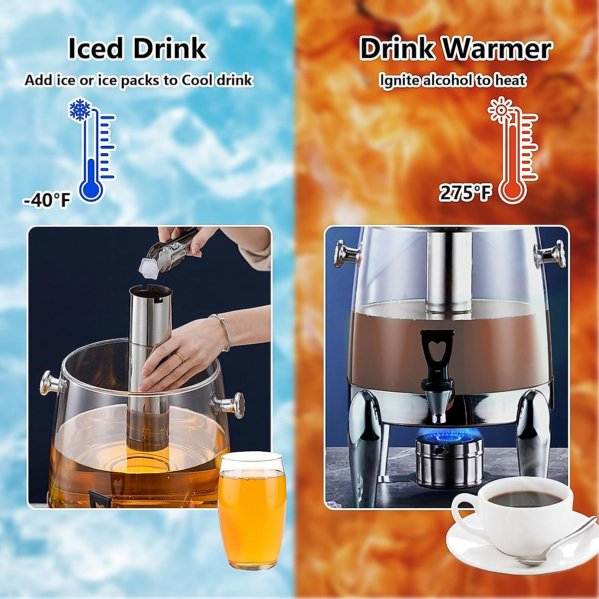 12L Stainless Steel Drinking Juice Dispenser Drink Dispensers with Spigot Hot Cold Beverage for Restaurant Hotel Bar Buffet Drink Container