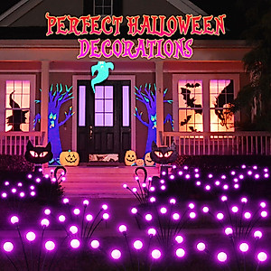 KELME Halloween Decorations Outdoor, 8 Pack 64 LED Swaying Solar Halloween Lights, Bright Firefly Garden Lights Solar Outdoor Halloween Decor Decorations for Outside Yard Pathway - Purple