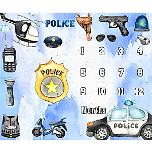LUCKBTY Month Baby Milestone Blanket for Boy or Girl, Personalized Newborn Monthly Blanket for Pictures | Gun Police Theme Photography Blanket 48"x40" BTQQLU6