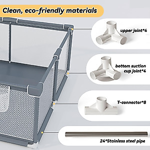 TOMBOSS Baby playpen.50“x50”Baby Play Yard for Toddler.Indoor & Outdoor Kids Activity Center with.with Soft and Breathable mesh.with Door.(Gray)