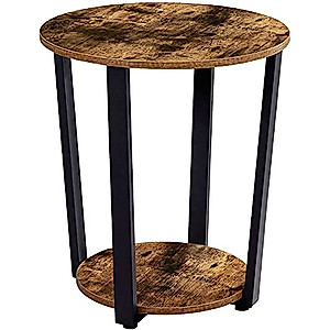 EKNITEY Wood Round End Table - 19.7" Dia. Side Table with Storage Small Table with Sturdy Metal Frame for Living Room Bedroom Couch Snack and Sofa 2-Tier