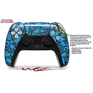 WraptorSkinz Skin Wrap compatible with Sony PS5 DualSense Controller Scattered Skulls Neon Blue (CONTROLLER NOT INCLUDED)