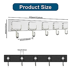 MAGTSMEI Coat Rack Wall Mount, Magnetic Hooks Heavy Duty with 5 Metal Hooks, Coat Rack for Hanging Clothes Keys Hat Purse, Magnetic Hooks for Metal Door, Refrigerator, 1 Pack Coat Hook (Silver)