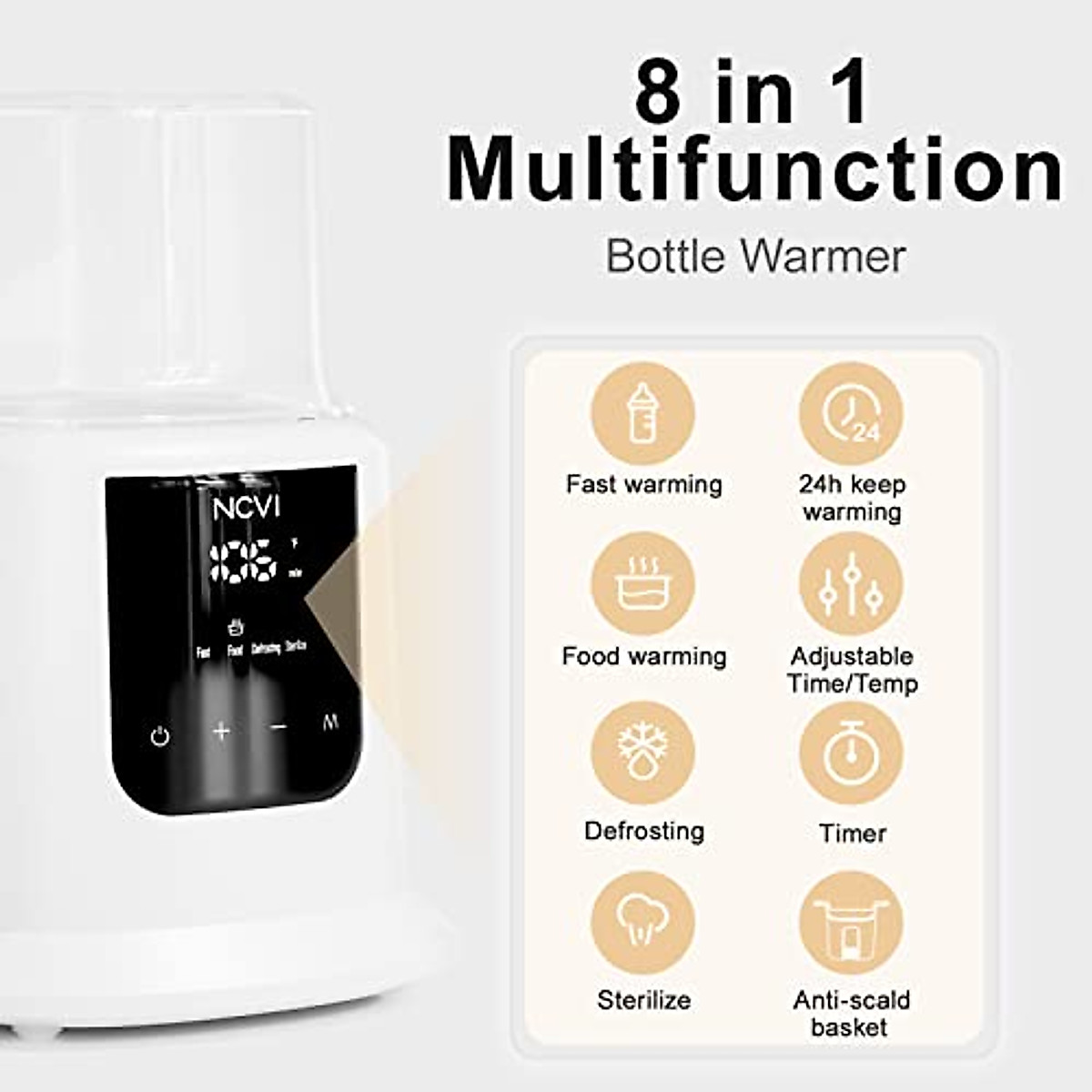 NCVI Baby Bottle Warmer, Milk Warmer Fast Heating, Defrosting Food Heater, Steam Sterilizer, with LCD Display, Timer, Temperature Control, Auto Shut-Off, BPA Free, for Breastmilk, Formula and Food