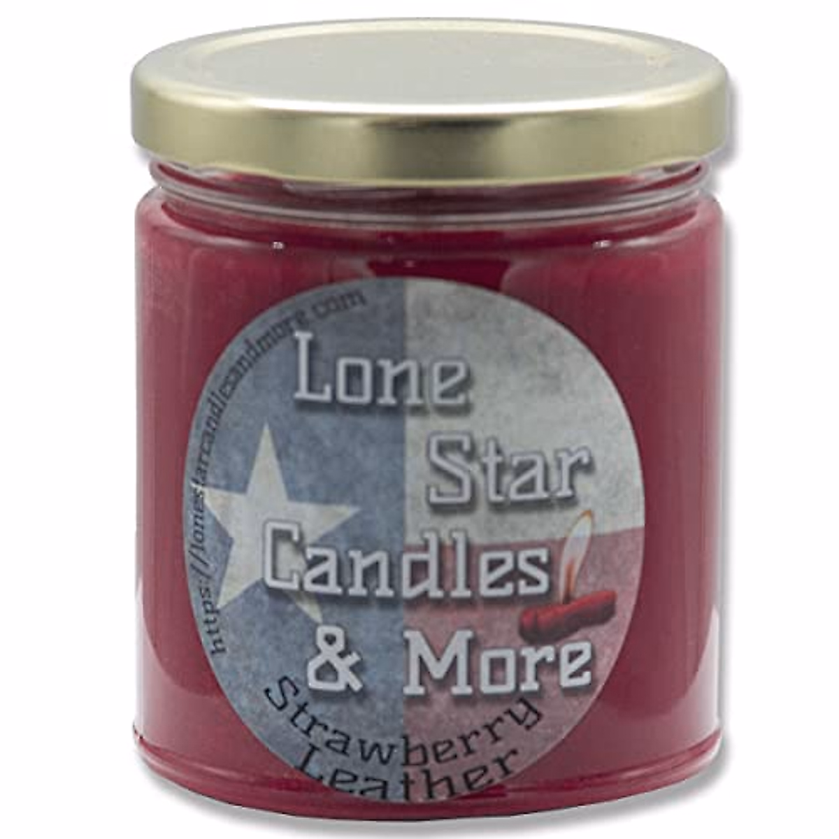 Strawberry Leather Scented Lone Star Candles Hand Poured 100 Percent Soy Wax Candle, An authentic aroma of genuine Leather with Sweet Juicy Strawberries, 9 oz Glass Jar, USA Made, Premium Scents