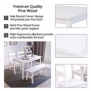 Dining Kitchen Table Set for 4, Solid Wood 4 PC Table and Chair Set, Rectangular Kitchen Table with 2 Chairs and Bench, Modern Farmhouse Dinette Table Set for Kitchen, Dining Room, Easy Assembly