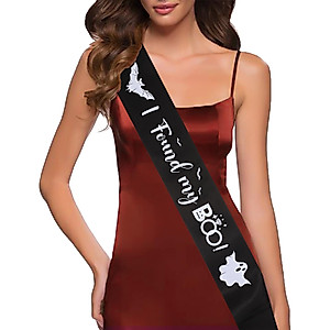 Halloween Bachelorette Sash, I Found My Boo Sash for Girl Bride, Black Sash with White Printing Letters for Halloween Bridal Shower Girls' Night Out Engagement Party One Size Fits Most