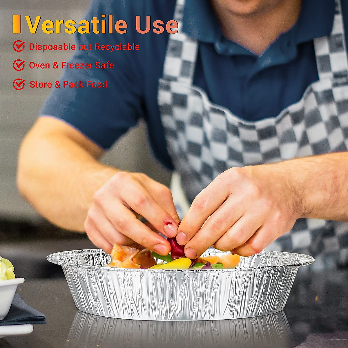 Suice 8 Inch Round Aluminum Foil Pan, 50pcs Deep Disposable Foil Container Pie Tin Round Aluminum Foil Baking Pan Disposable Cake Pan for Oven Baking, Cooking, Storing, Serving, Packing, Food Prep