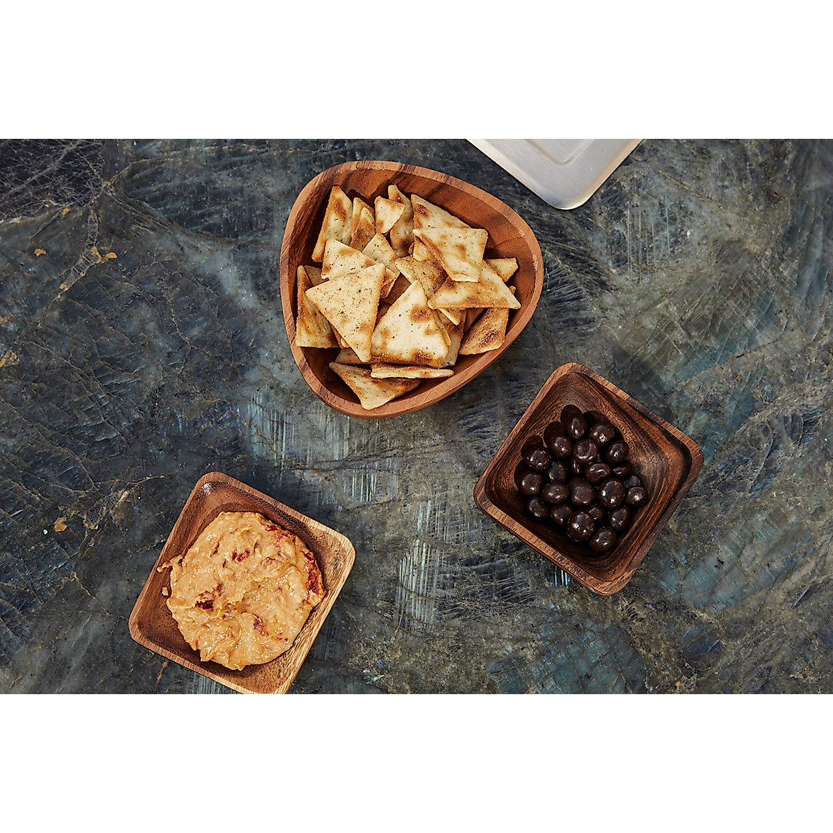 Handcrafted Snack Acacia Wood Small Square Tray Bowl 4'x1' Set of 4