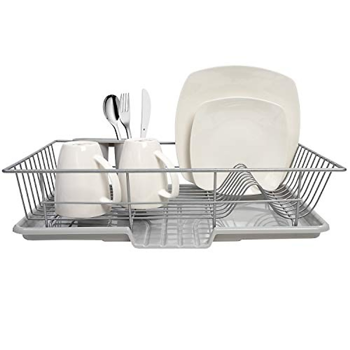 Sweet Home Collection 3 Piece Dish Drainer Rack Set, 12" x 19" x 5", Silver