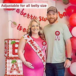 Lopeastar Strawberry Baby Shower Decorations Mom to Be Sash Dad to Be Corsage Set, Berry Sweet Mommy to Be Sash Baby Shower Sash Set Party Decorations