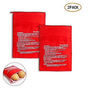 JOCHA Reusable Express Microwave Potato Cooker Bag Perfect Potatoes in Just 4 Minutes Microwave Potato Pouch Baking Bag Red (2 Pack)