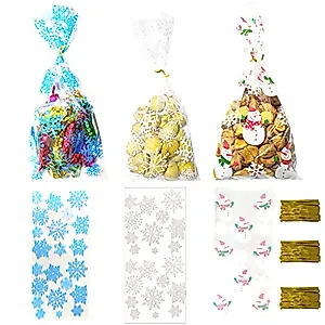 150 Pieces Christmas Snowflake Cellophane Treat Bags Winter Wonderland Party Candy Wrappers Bags Snowflake Frozen Candy Cookie Goodies Gift Bag with 150 Pieces Ties for Girls Boys Birthday Party Baby Shower Hanukkah Wedding Bridal Shower Party Favor Bags