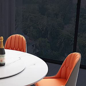 LITFAD Modern 7 Pieces Dining Table Set Round Sintered Stone Dining Table and Chairs for 6 Rotating Table for Dining Room Restaurant - 7 Pieces: White Table with 4 White and 2 Orange Chairs…