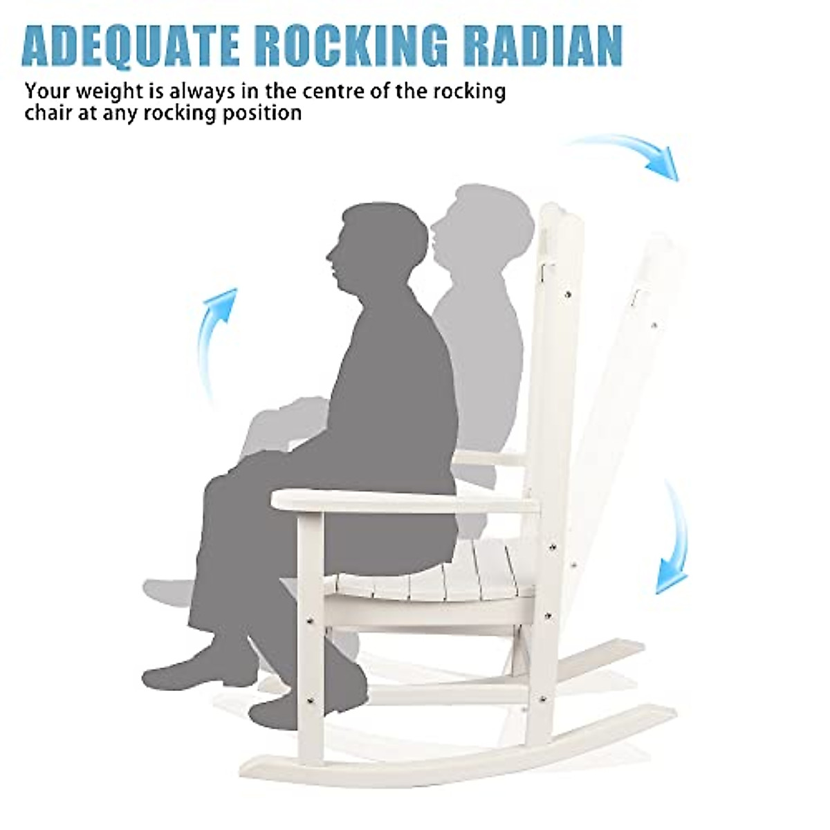 Xilingol Patio Rocking Chair, Poly Lumber Porch Rocker with High Back, 400Lbs Support Rocking Chairs for Outdoor Garden Lawn, White