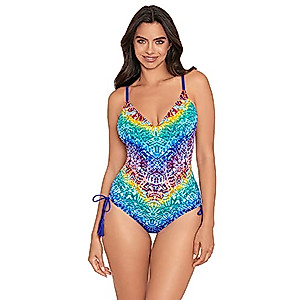 Skinny Dippers Women's Swimwear Alice Shape Shifter V-Neckline Soft Cup One Piece Swimsuit, Rainbow, Small