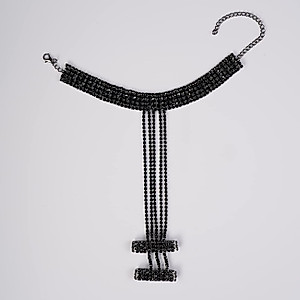 Chargances Black Rhinestone Hand Chain Finger Ring Bracelet Crystal Slave Chain Link Harness Bracelet for Women and Girls Gift Party Wedding Prom Festival (Black)