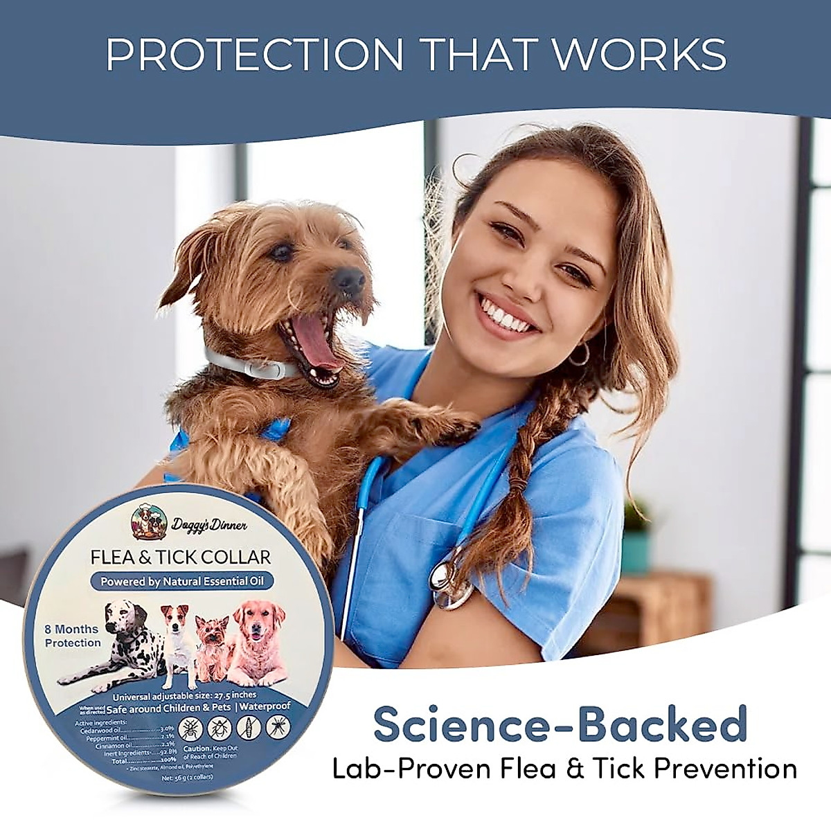 Flea and Tick Collar for Dogs and Cats- Long-Lasting 8-Month Protection Using Natural Plant-Based Oils - Safe for Pets, People and The Environment - 2-Pack Flea Collar for Dogs and Cats