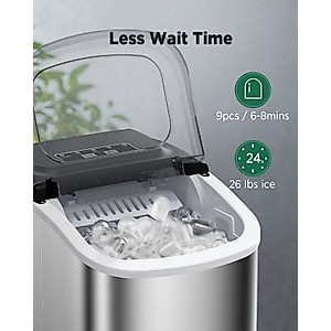 Silonn Ice Makers Countertop, 9 Cubes Ready in 6 Mins, 26lbs in 24Hrs, Self-Cleaning Ice Machine with Ice Scoop and Basket, 2 Sizes of Bullet Ice