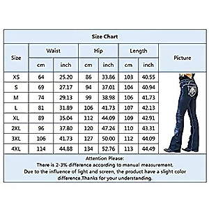 QJBMEI Women's Jeans High Rise Feather Embroidery Stretchy Bootcut Slim Wide Leg Denim Pants,Blue,S