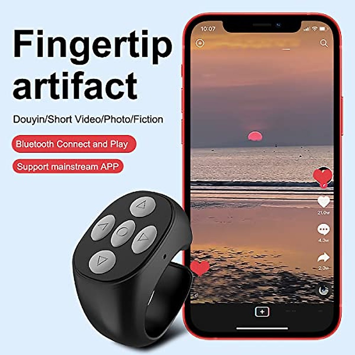 TIK Tok Bluetooth Remote Control Page Turner for iPhone Camera, Bluetooth Button Clicker Compatible with iPhone/iPad/Android/Smartphones/Tablets
