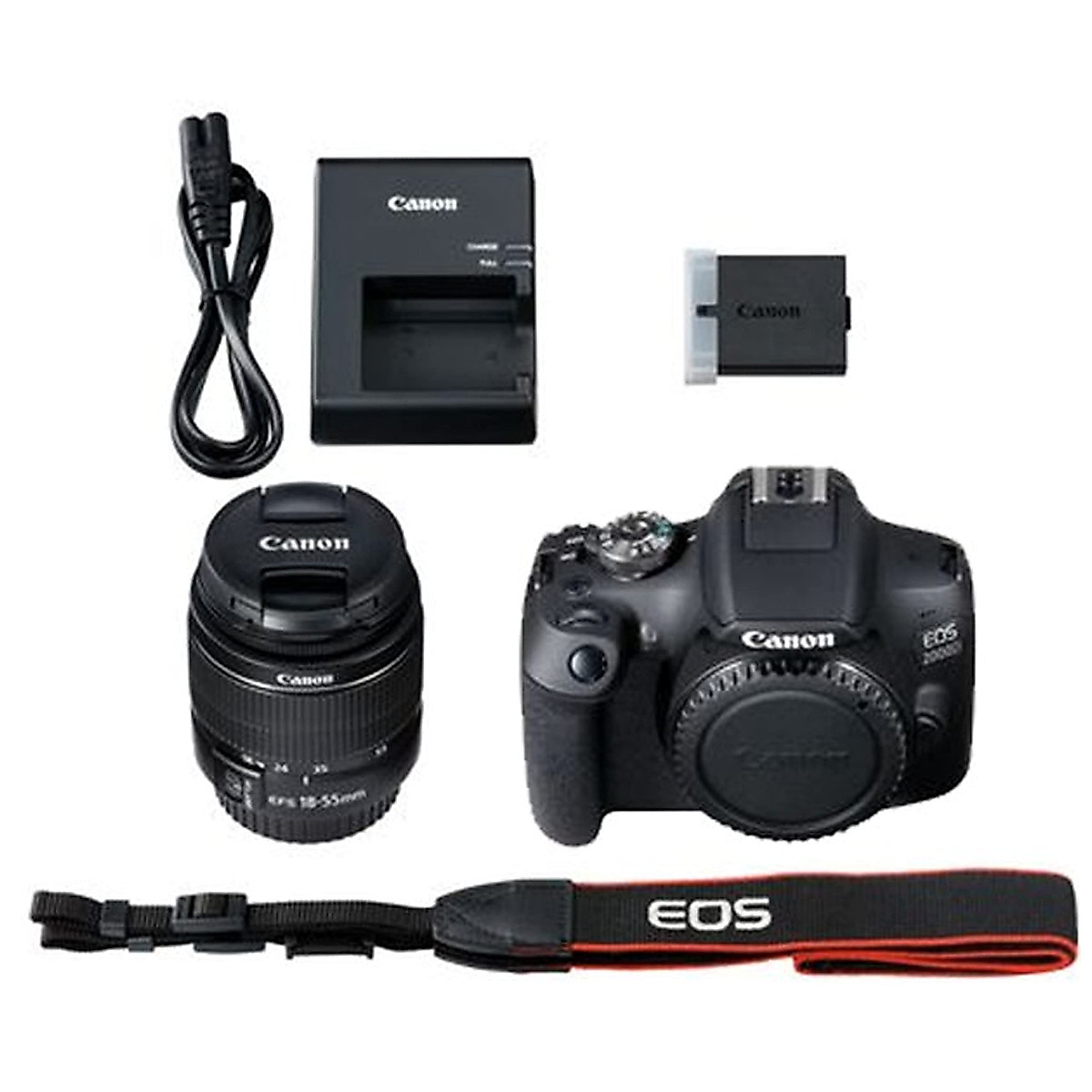 Canon EOS 2000D (Rebel T7) DSLR Camera w/EF-S 18-55mm F/3.5-5.6 Zoom is II Lens + 64GB Memory + Back Pack Case + Tripod, Lenses, Filters, & More (28pc Bundle) (Renewed)