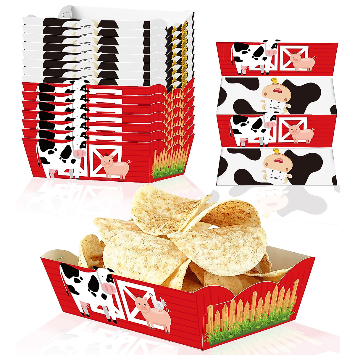 Caoekego 24 Pcs Farm Animal Snack Bowl Party Supplies，Farm Food Trays for Farm Birthday Party barn bash Party Decorations