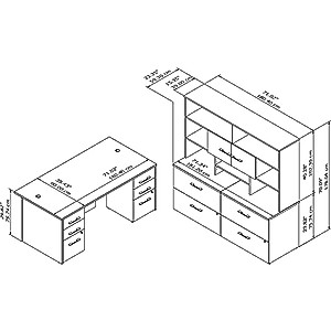 Bush Business Furniture Office 500 Executive Desk with Drawers, Lateral File Cabinets and Hutch, 72W, Storm Gray