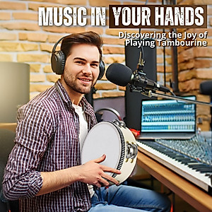 Flexzion Wood Handheld Tambourine Adults 6-Inch Double Row 8-Pair Jingles (Wood) - Percussion Round Tamborines Musical Instrument with Metal Zills