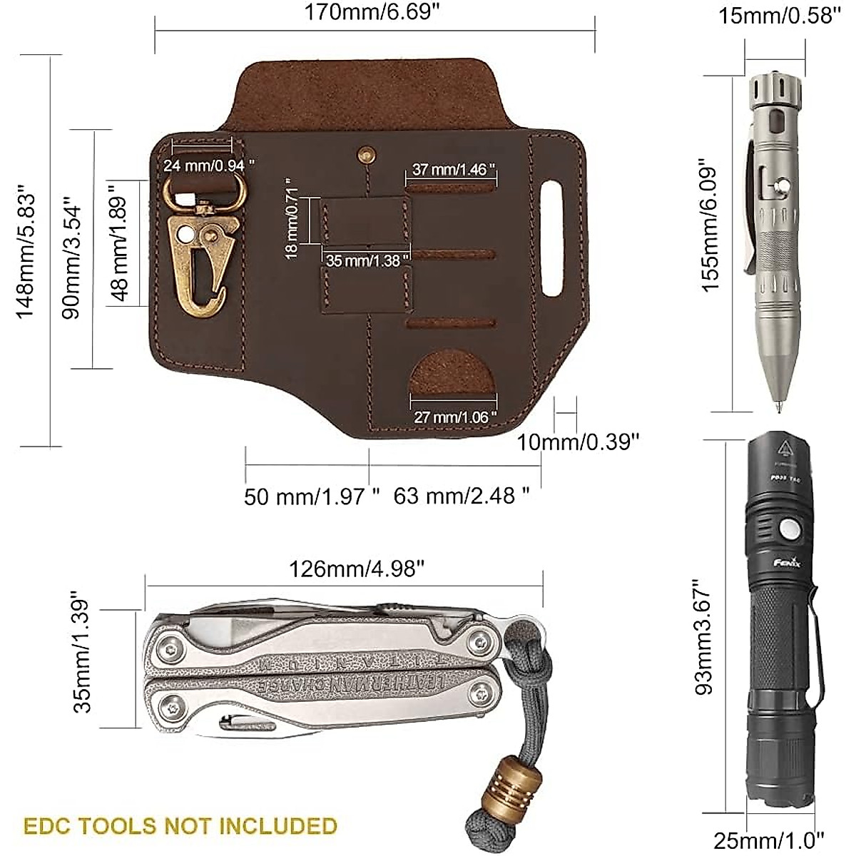 VIPERADE PJ13 Leather Multitool Sheath for Belt, Leather EDC Belt Organizer for Multitools, Flashlight, Pen, Leather Sheath for Belt, Multitool and Flashlight Holster