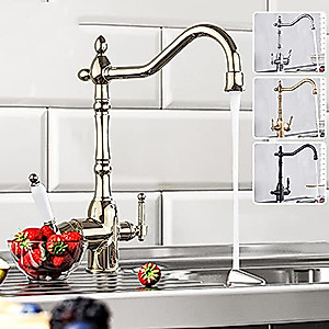 Kitchen Filter Faucet Pure Water 360 Rotation Kitchen Sink Crane Dual Handle Dual Water Function Mode Filter Mixer Taps Antique Brass