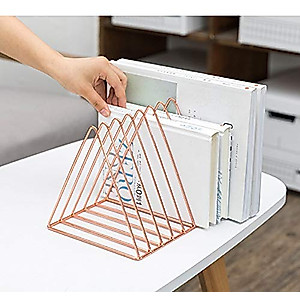 PENNGKE 2 Pcs Magazine Holder,Newspapers Holder,Letters Storage,Desktop File Sorter Organizer Triangle Bookshelf Decor Home Office,Rose Gold