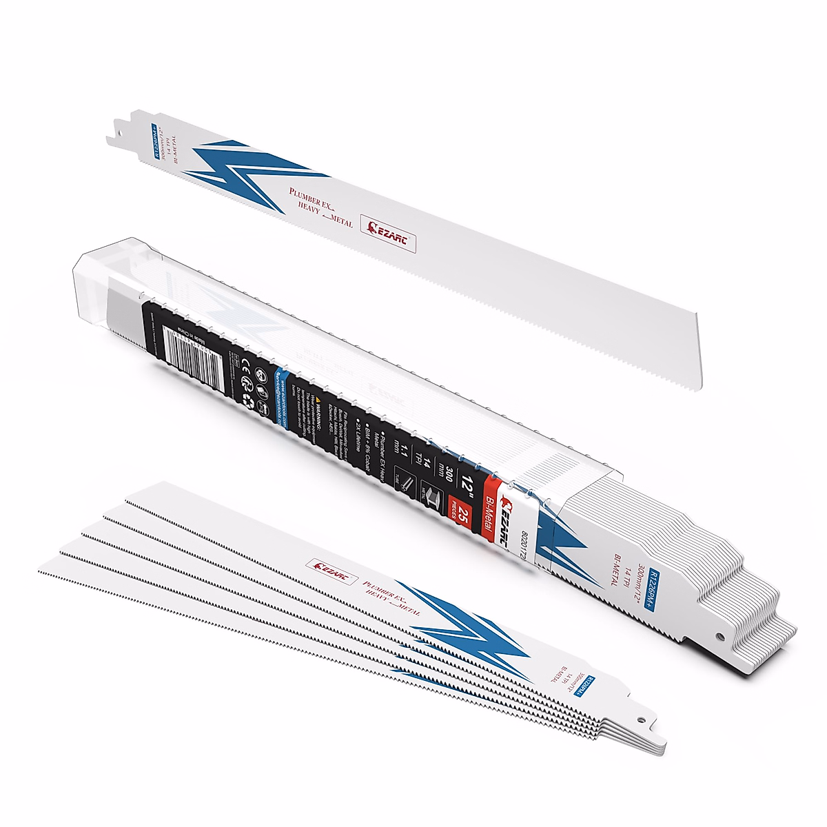 EZARC 25 Pack Bi-Metal Cobalt Reciprocating Saw Blades for Heavy Metal Cutting Sabre Saw Blades 12-Inch 14TPI R1226PM+