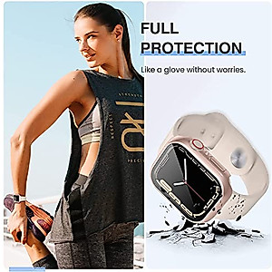 [3Pack] Tensea for Apple Watch Screen Protector Case Series 8 7 41mm, iWatch Protective Face Cover, Tempered Glass Film Hard PC Bumper for Women Men, Ultra-Thin Guard (41 mm, Clear/Silver/Rose Gold)