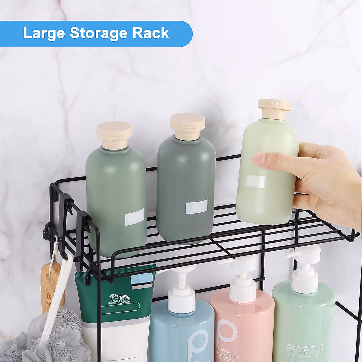 Vrisa Over Toilet Bathroom Organizer, 2-Tier Bathroom Storage Shelf Multifunctional Toilet Rack for Bathroom Decor No Drilling Over Toilet and Wall Mounted Design Space Saver, Black