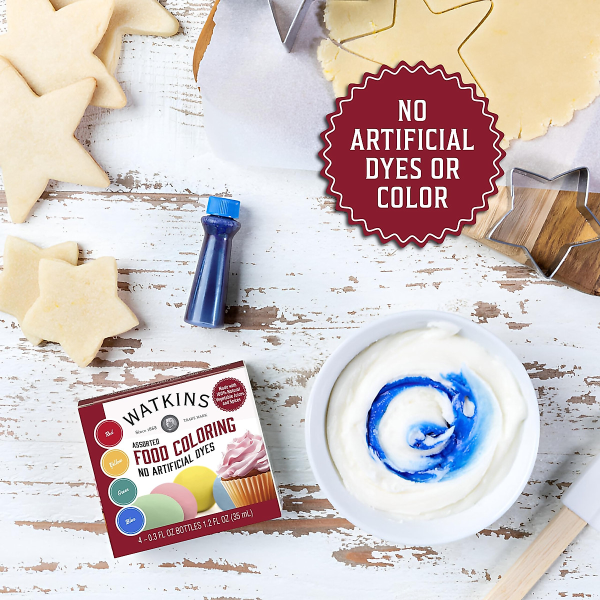 Watkins Assorted Food Coloring, 1 Each Red, Yellow, Green, Blue, Total Four .3 oz bottles